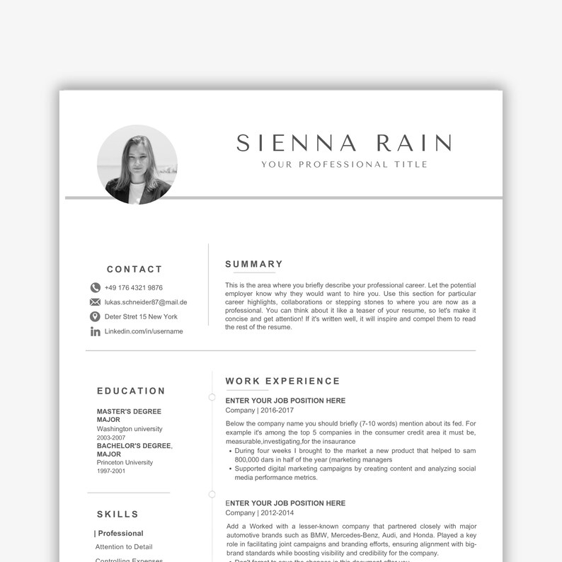 Editable Finance Resume Template: Ats-optimized CV (PDF Format) - Etsy