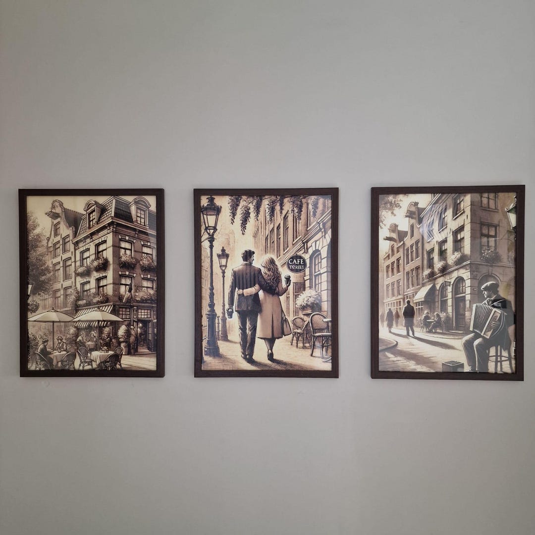Set of 3 Art Works. Romantic Drawings, Coffee, Amsterdam, Walking ...