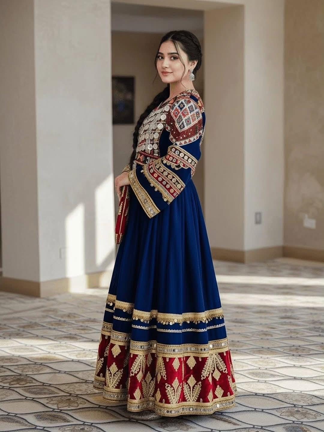 Afghani Handmade Kuchi Dress | Traditional Embroidered Dress | Velvet ...