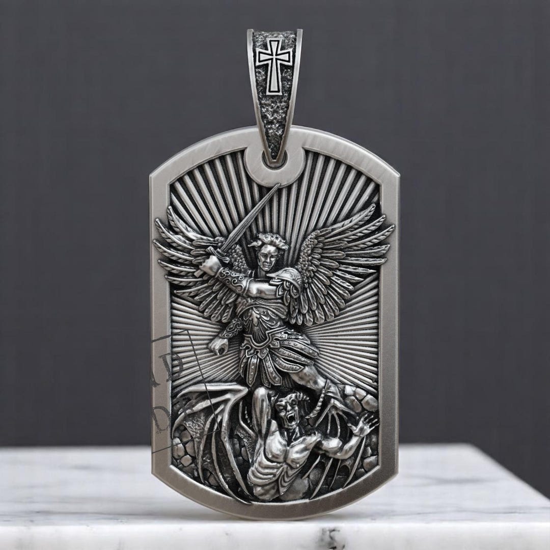Handmade Archangel Michael Dog Tag Pendant in Sterling Silver – Saint ...