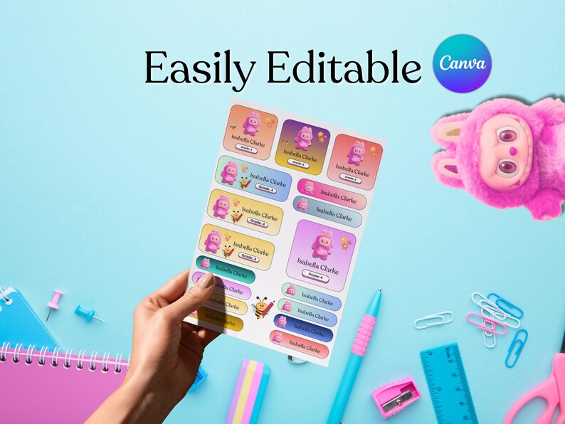 Labubu School Labels Editable Canva Template Cute Name Tags for Kids ...