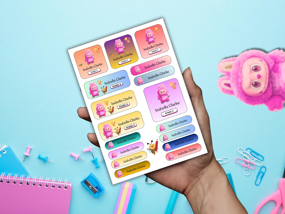 Labubu School Labels: Kawaii Name Tags, Editable Canva Template ...