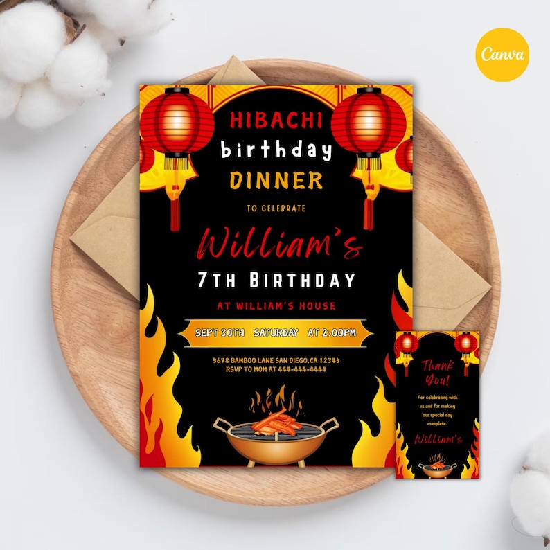 Hibachi Birthday Dinner Invitation, Hibachi Party Invite, Hibachi ...