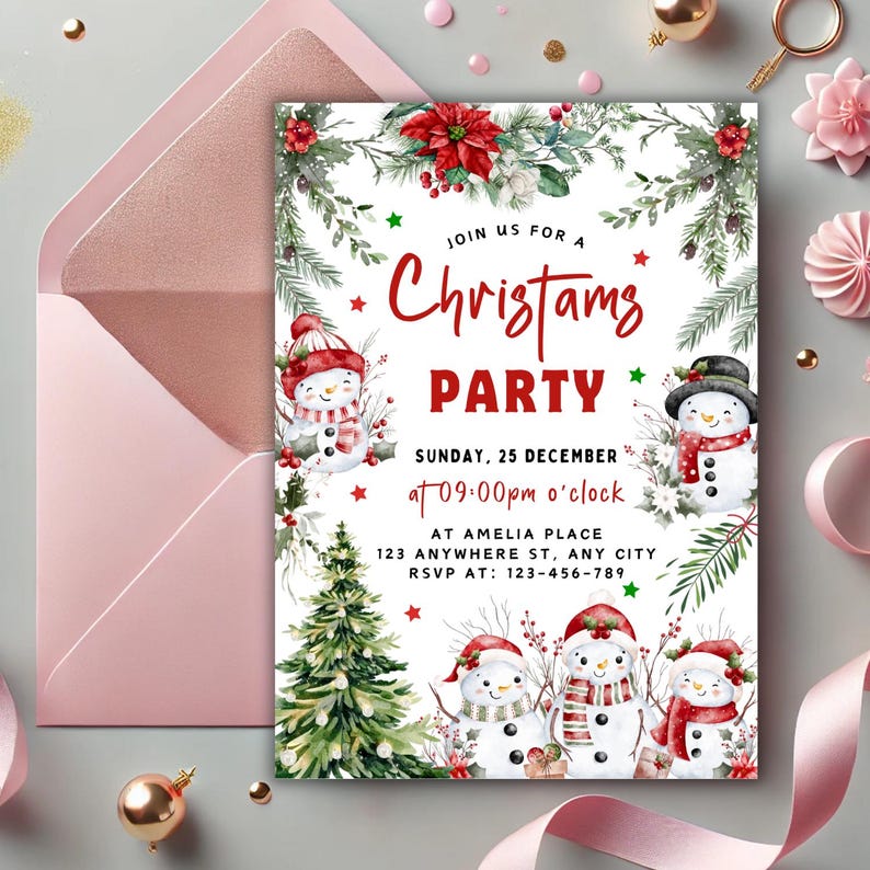 Editable Christmas Party Invitation, Santa Hat, Canva Template (5x7 ...