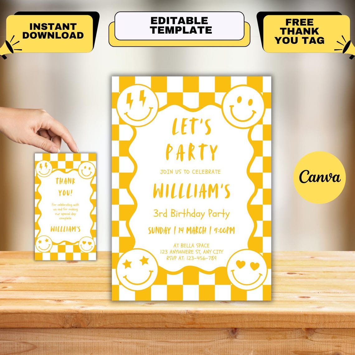Retro Smiley Birthday Invitation, Smiley Invitation, Preppy Smile Face ...