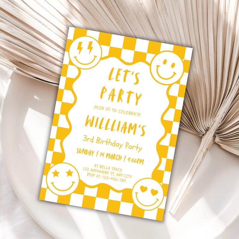 Retro Smiley Birthday Invitation, Smiley Invitation, Preppy Smile Face ...