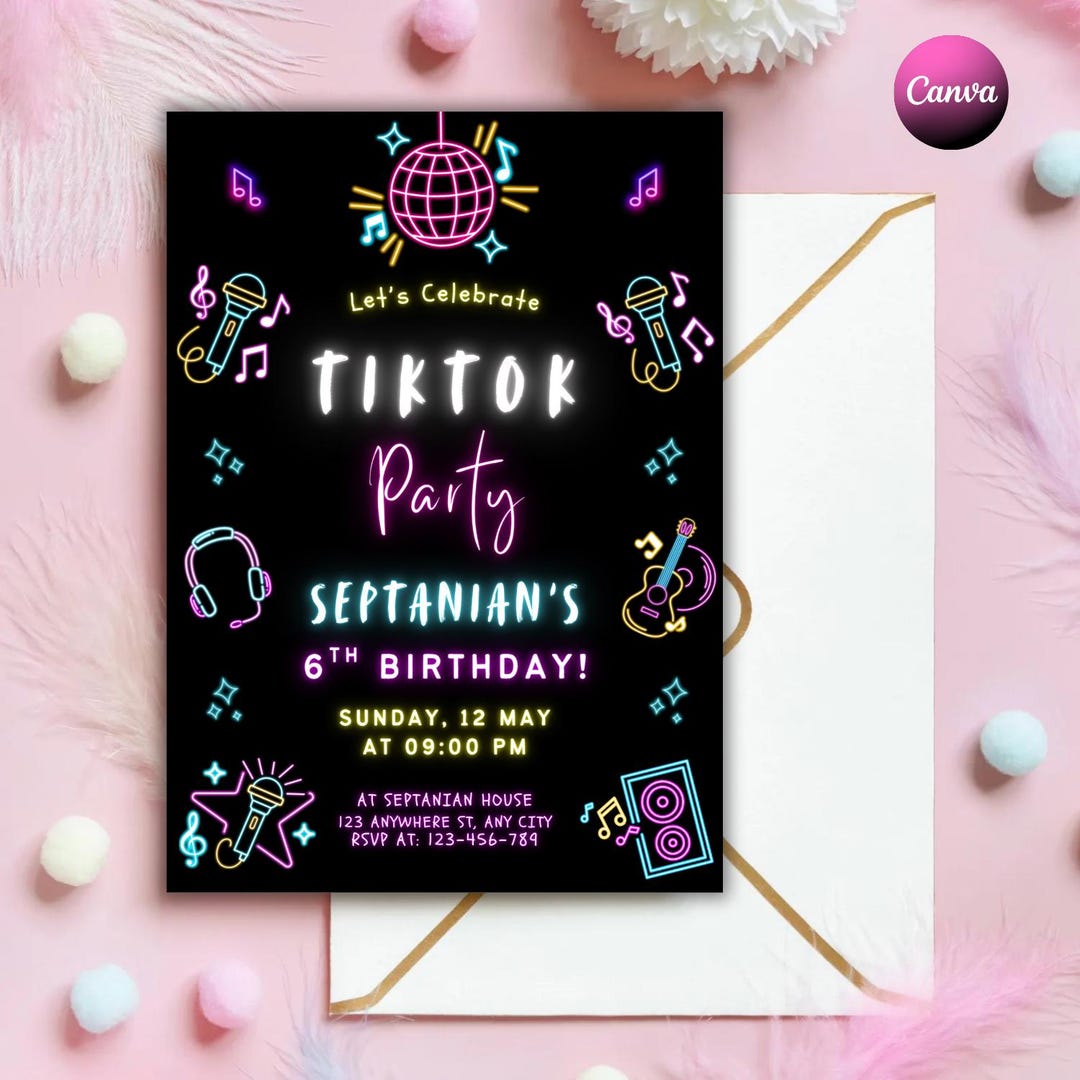 Tiktok Birthday Invitation, Tiktok Invite, Tik-tok Music Party ...