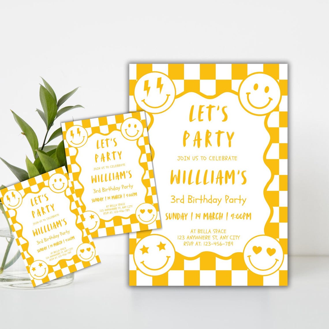 Retro Smiley Birthday Invitation, Smiley Invitation, Preppy Smile Face ...
