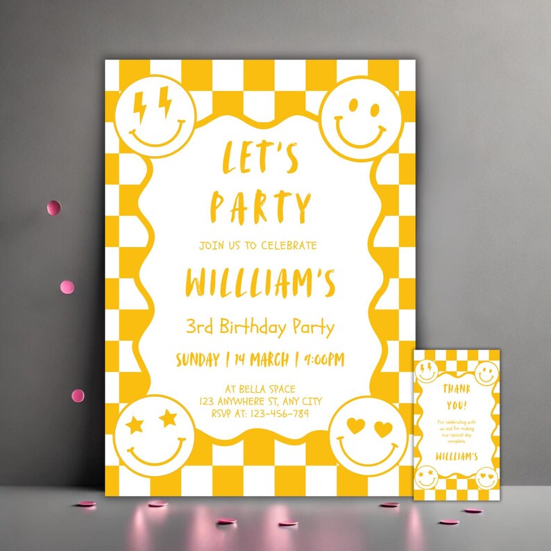 Retro Smiley Birthday Invitation, Smiley Invitation, Preppy Smile Face ...