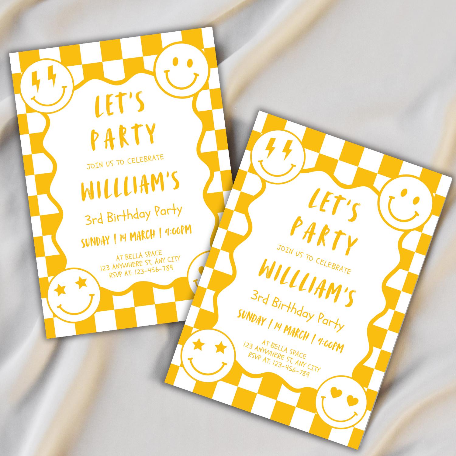 Retro Smiley Birthday Invitation, Smiley Invitation, Preppy Smile Face ...