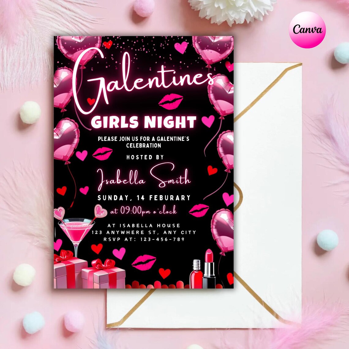 Galentine's Girls Night Invitation, Friends Valentines Dinner Invite ...