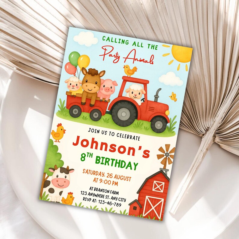 Farm Animals Birthday Invitation, Ranch Party Invites (instant Download ...