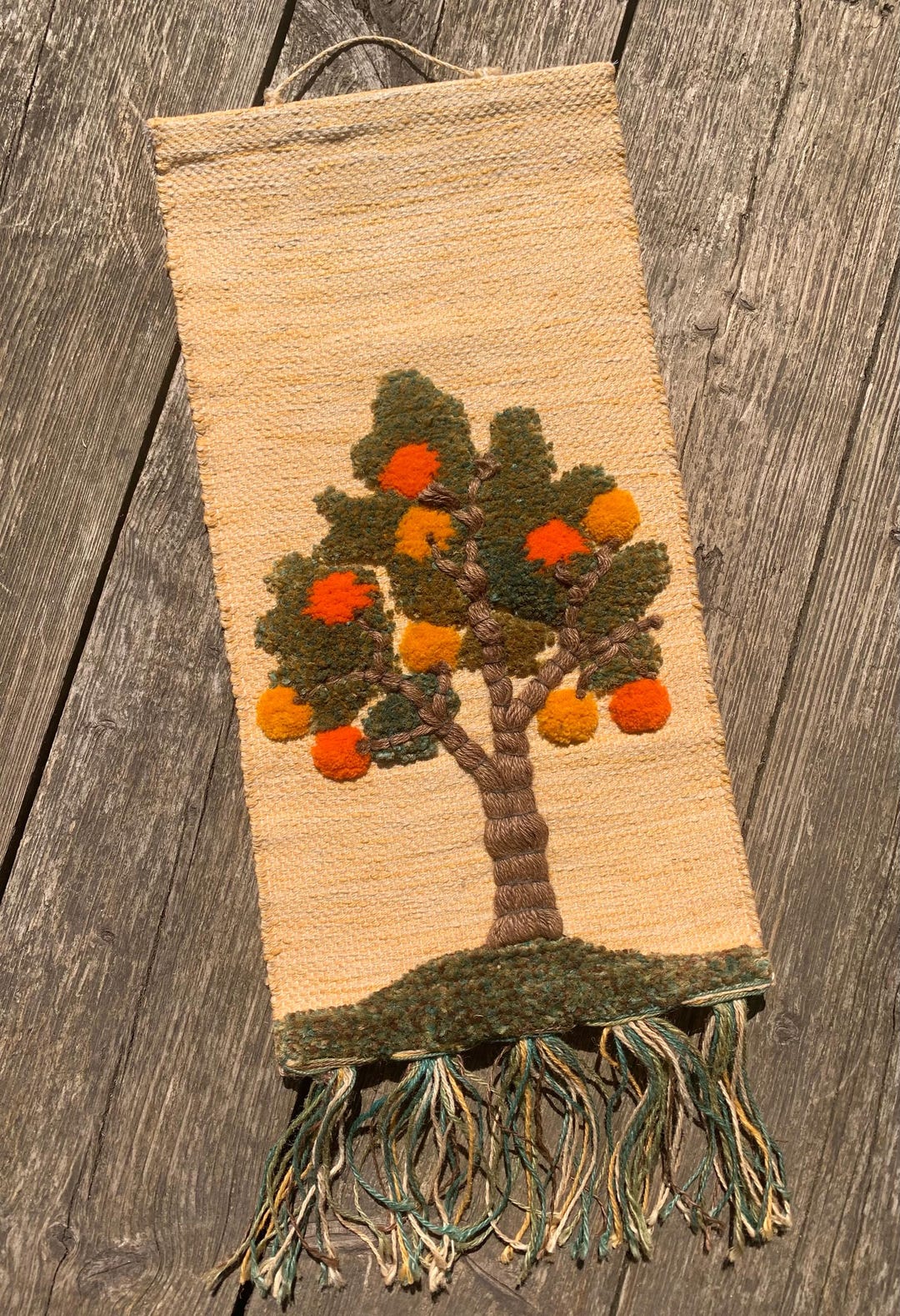 Vintage Original 1970s Woven Tree Wall Hanging Art Hand Woven Lemon ...