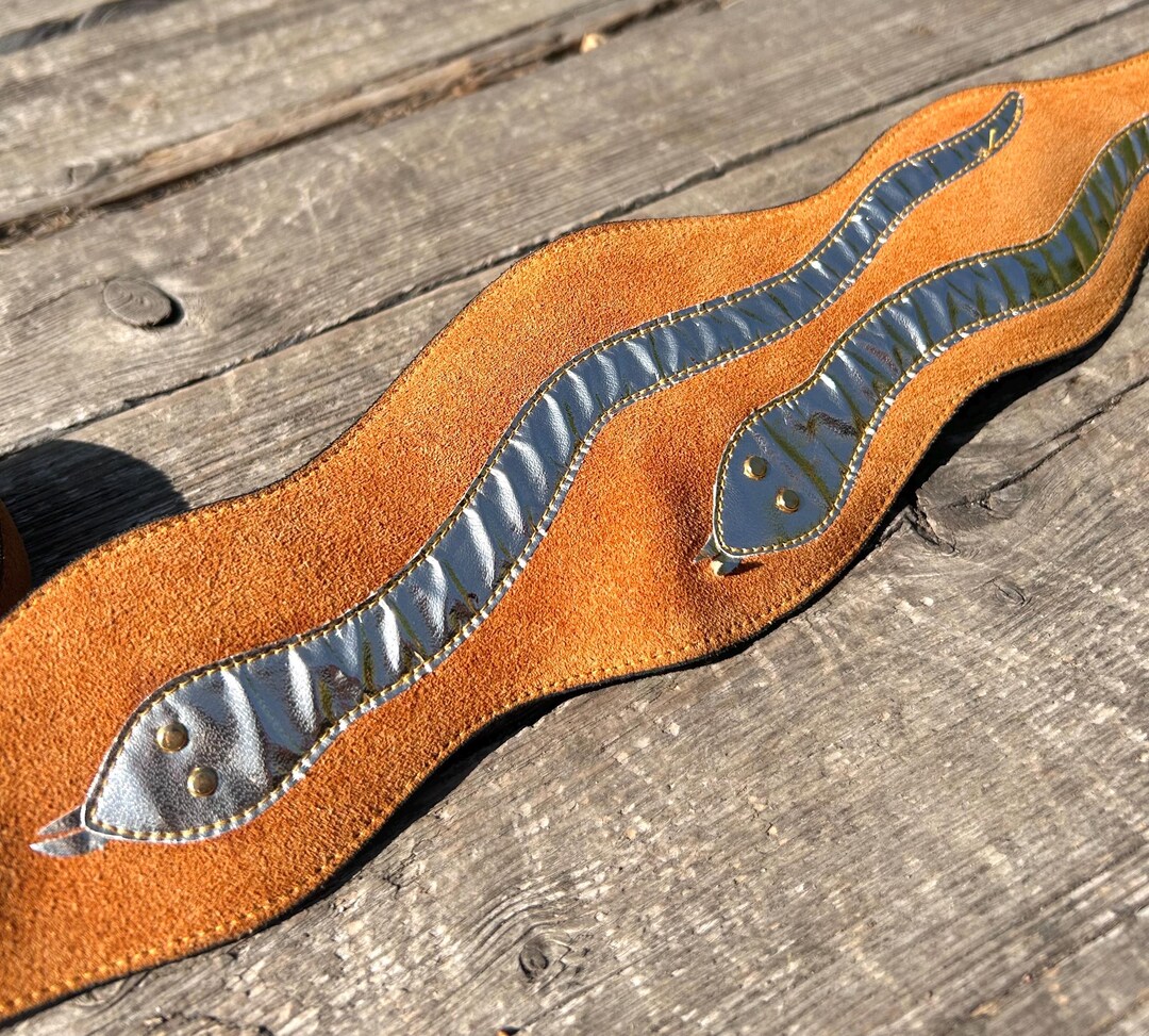 Vintage Tan Brown Real Suede Belt With Snake Applique 1980s Serpent ...