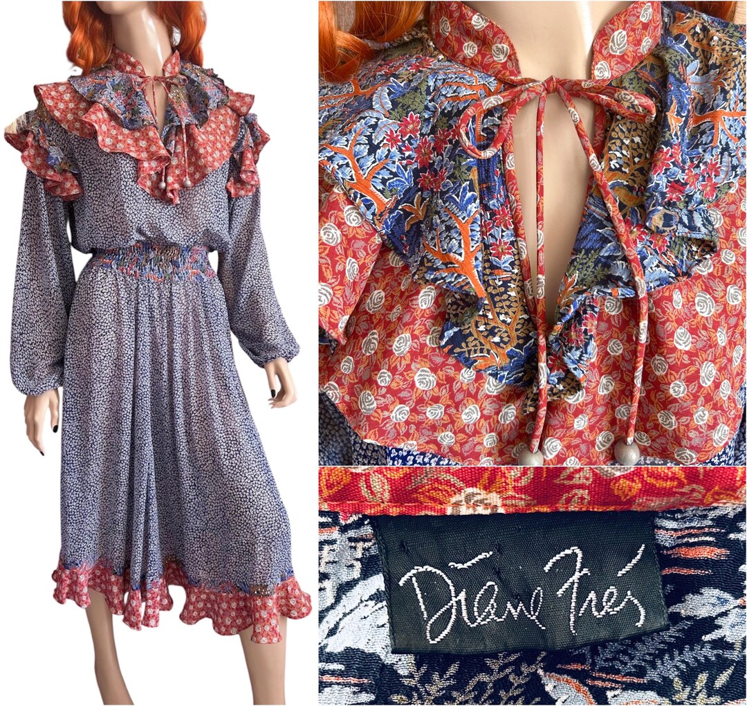 Vintage DIANE FREIS Ruffle Dress Gorgette Polyester Summer 1980s Made ...