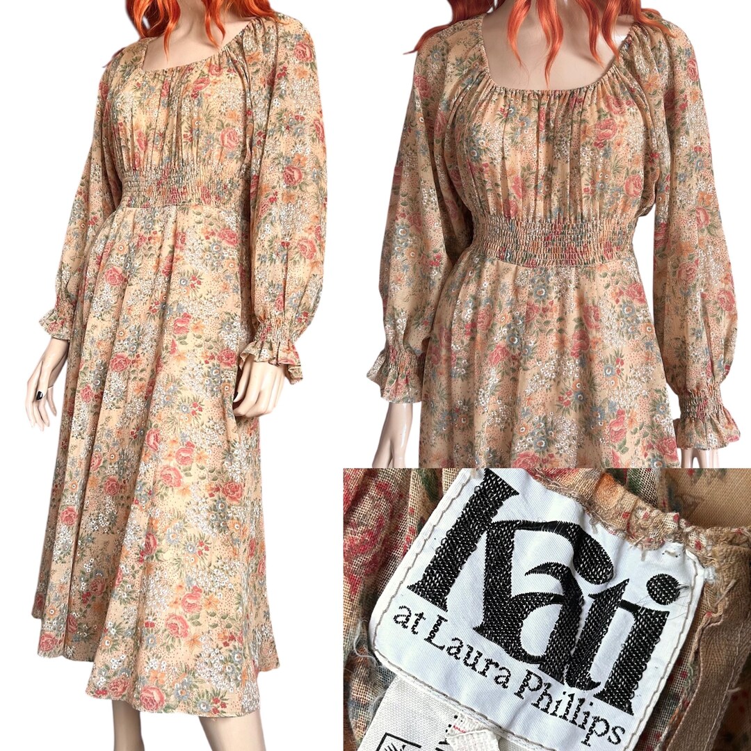 Vintage Genuine 1970s Kati at Laura Phillips Midi Dress Boho Floral ...