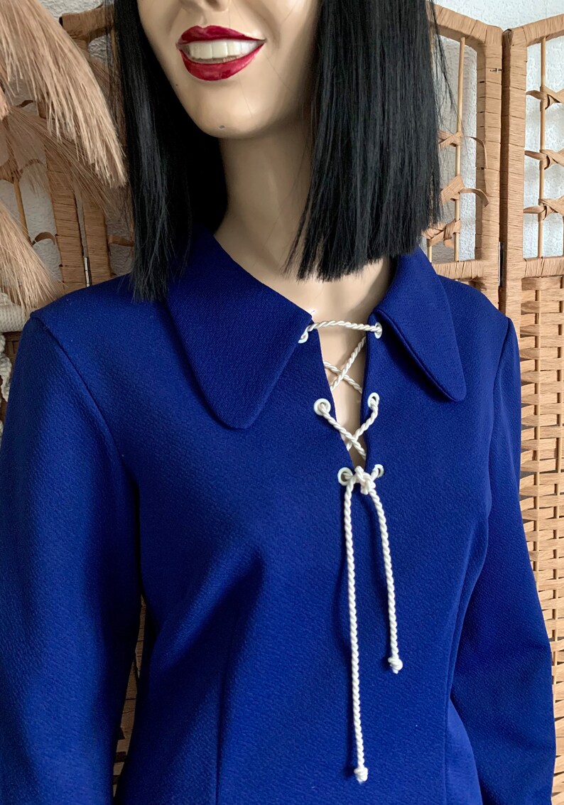 Vintage Original 1970s Crimplene Navy Blue Mini Dress Rounded - Etsy