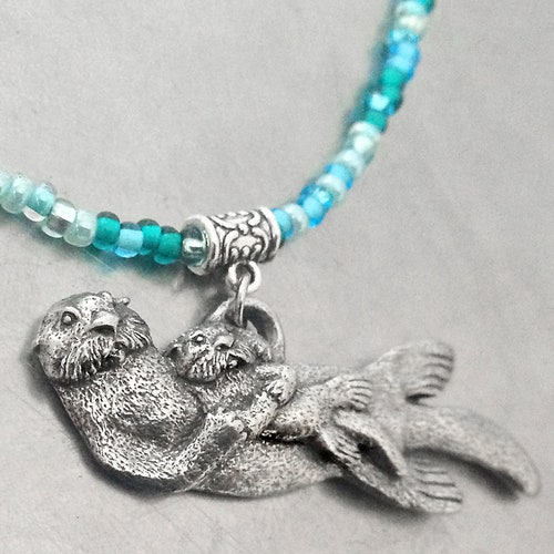 Sea Otter Necklace With Custom Color Gem - Etsy