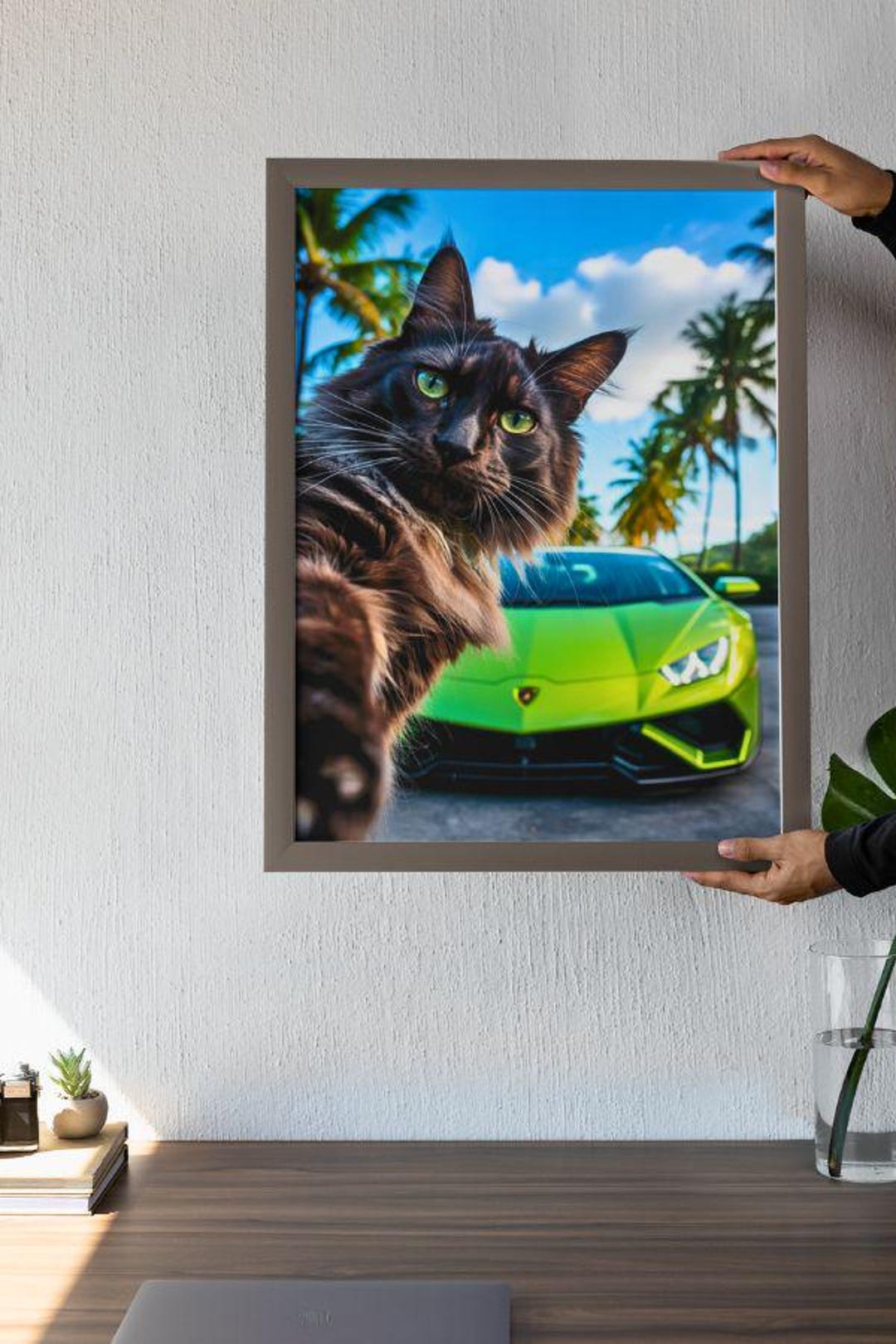 Funny Cat Wall Art – Lambo Selfie Cat Print – Luxury Car Digital ...