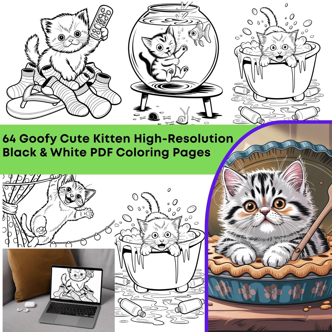 50% OFF! 64 Goofy Cute Kitten PDF Coloring Pages Volume 1 - Etsy