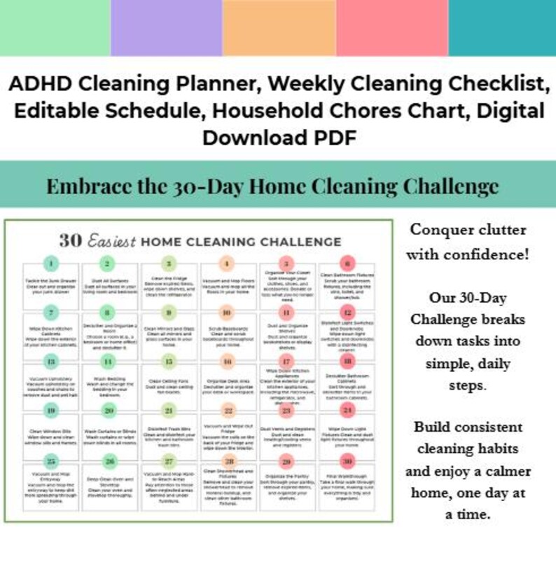 ADHD Cleaning Planner: Editable Weekly Chore Chart (digital Download ...