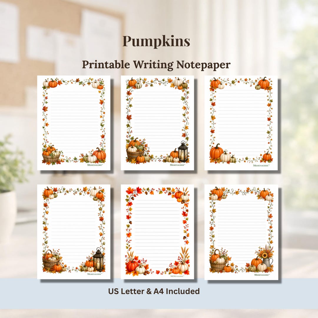 Pumpkins Printable Notepaper | Lined Writing Pages | Stationery Set - Etsy