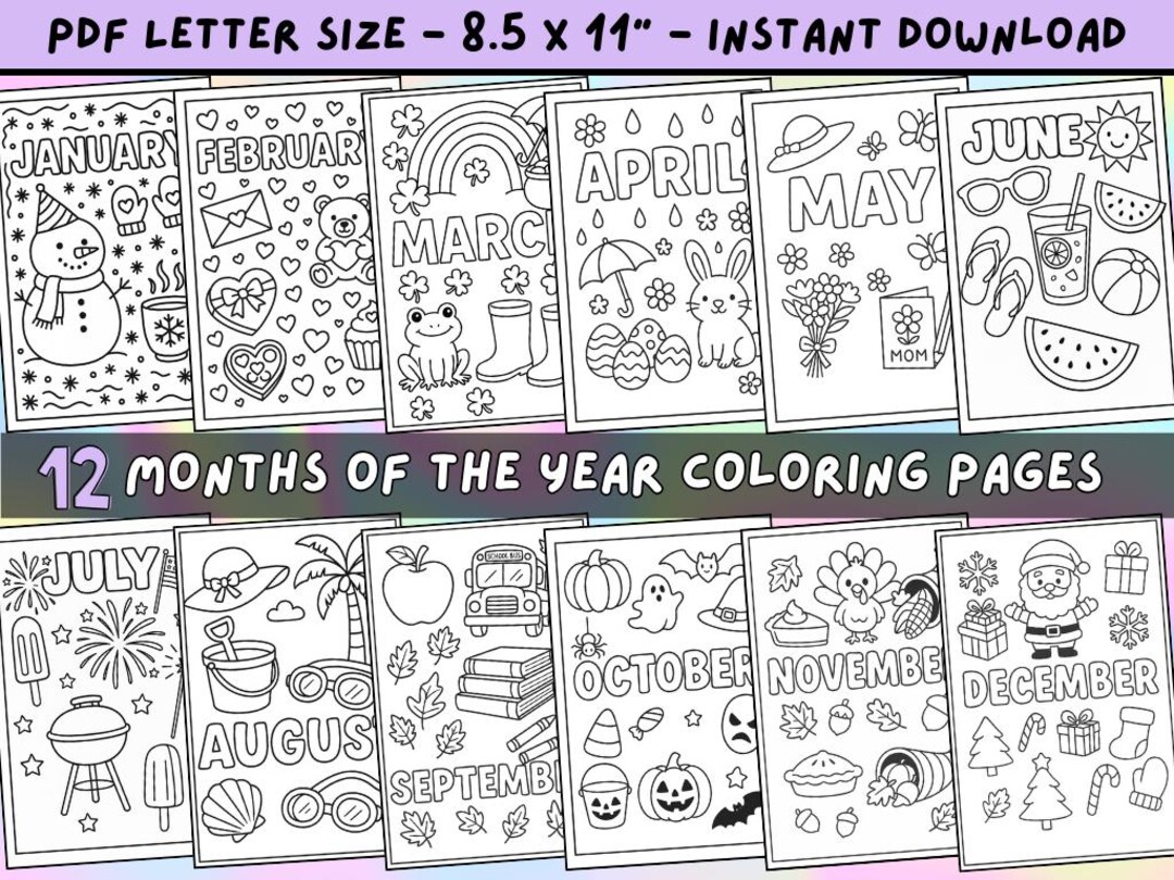 Kids Learning 12 Months Coloring Pages: Seasonal Calendar Activity for ...