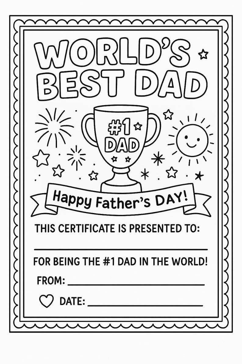 Father’s Day Coloring Pages for Kids + Best Dad Certificate | 10 ...