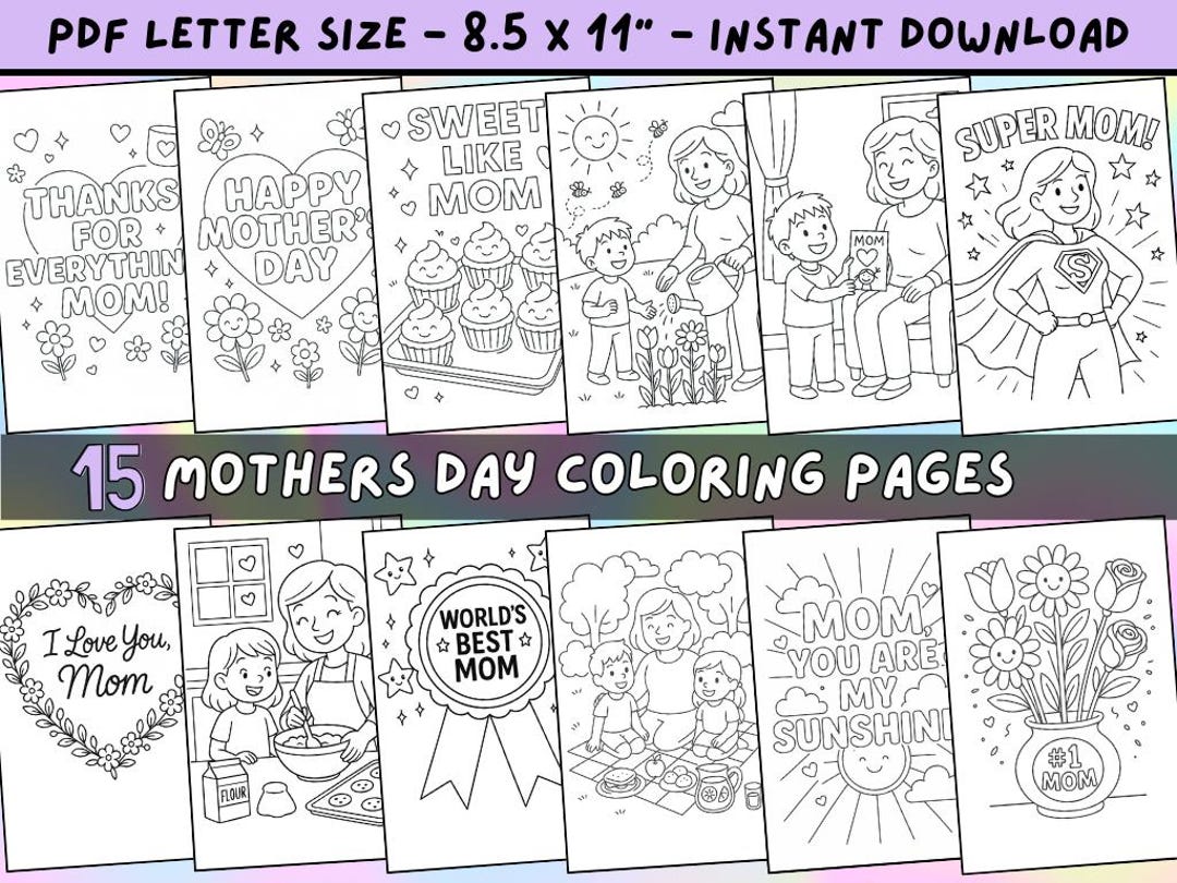 Happy Mother's Day Coloring Pages | Kids Activity, Gift for Mom (PDF ...
