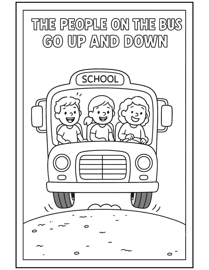 Kids Learn Wheels on the Bus Coloring Pages: Fun Song Activity (instant ...