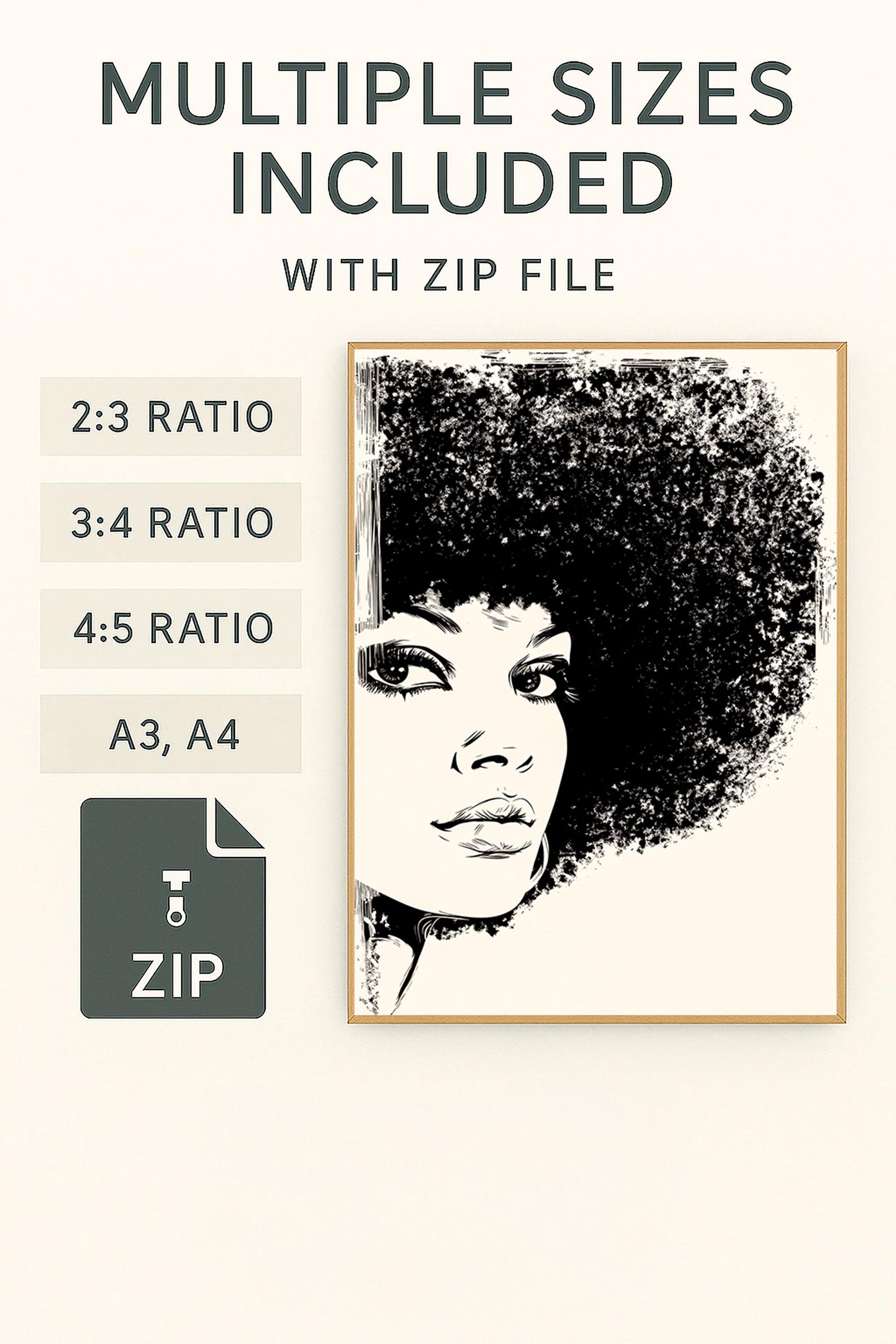 Retro Afro Lady Printable Poster, Black Woman Wall Art, Digital ...