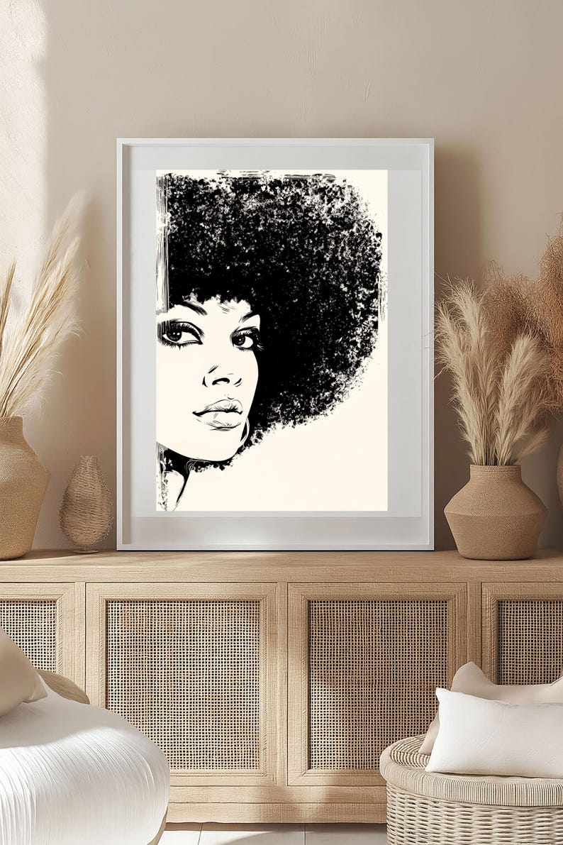 Retro Afro Lady Printable Poster, Black Woman Wall Art, Digital ...