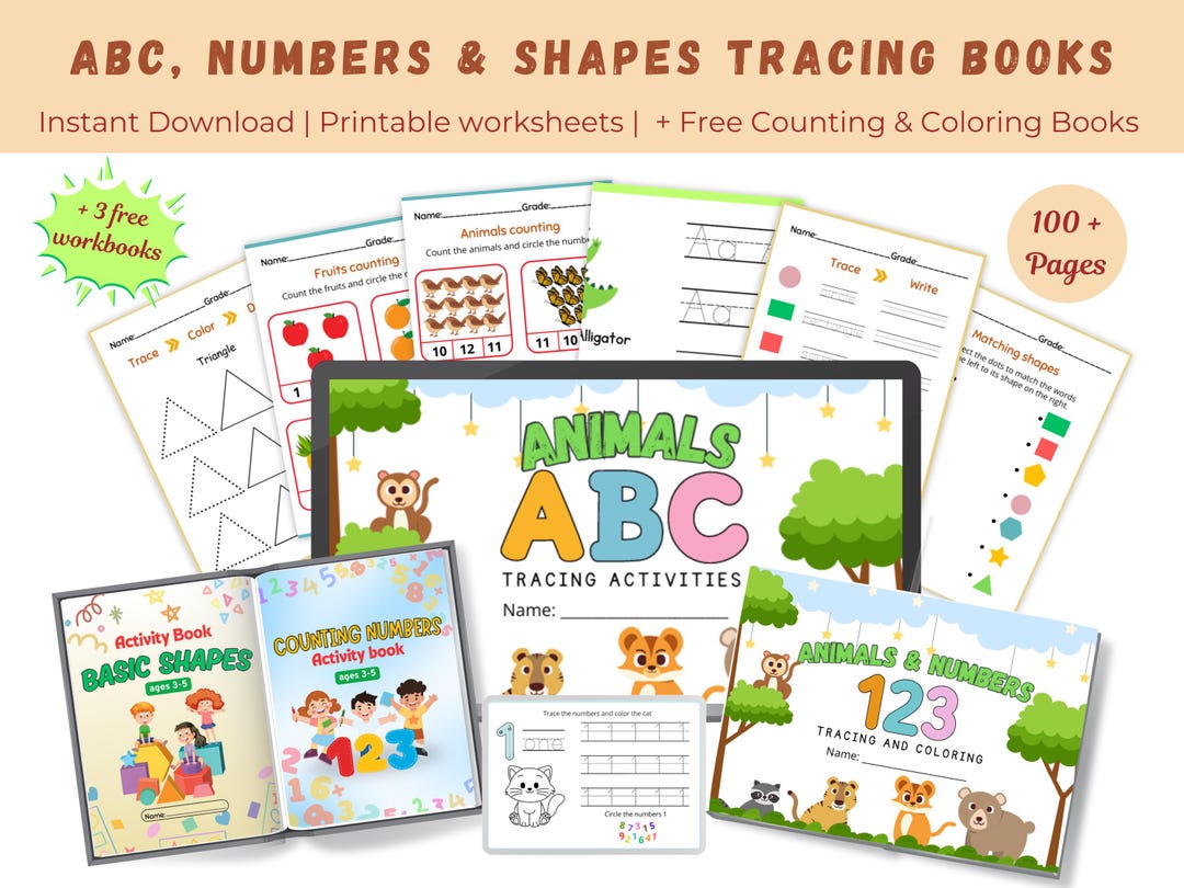 Tracing Alphabet, Numbers and Shapes Workbook Bundle + FREE Counting ...