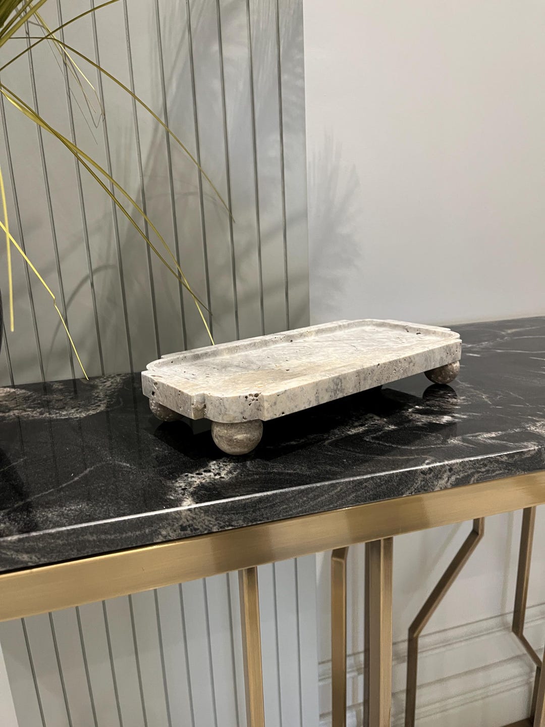 Silver Travertine Marble Pedestal Tray – Luxurious Serving and ...