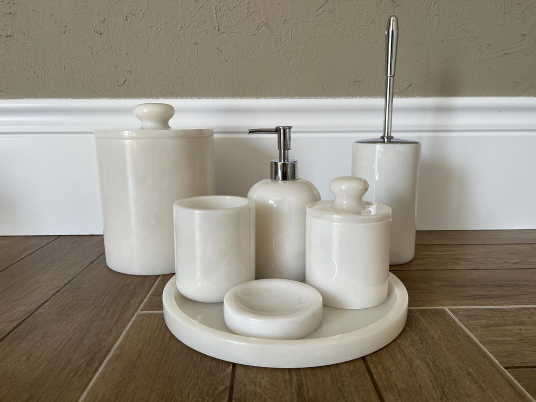 Handmade Turkish Marble Bathroom Set | 7-piece White Marble Decor - Etsy