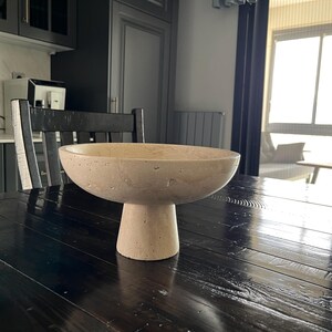 Handcrafted Travertine Pedestal Bowl, Travertine Fruit Bowl, Marble ...