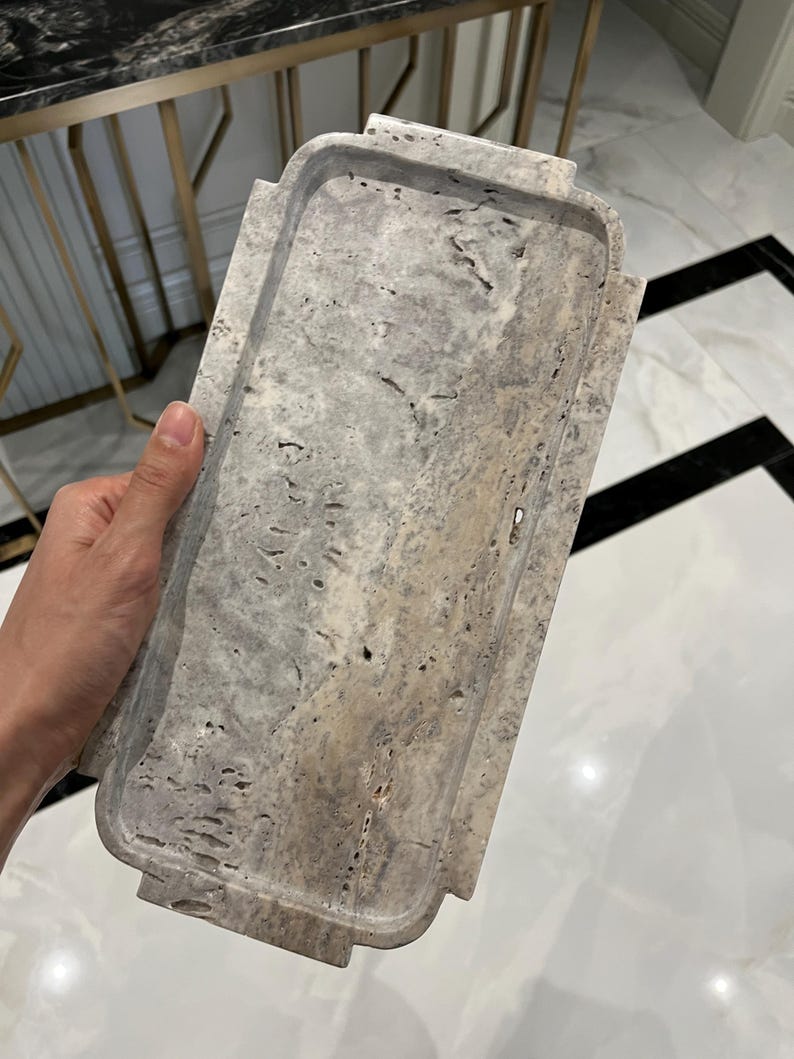 Silver Travertine Marble Pedestal Tray – Luxurious Serving and ...