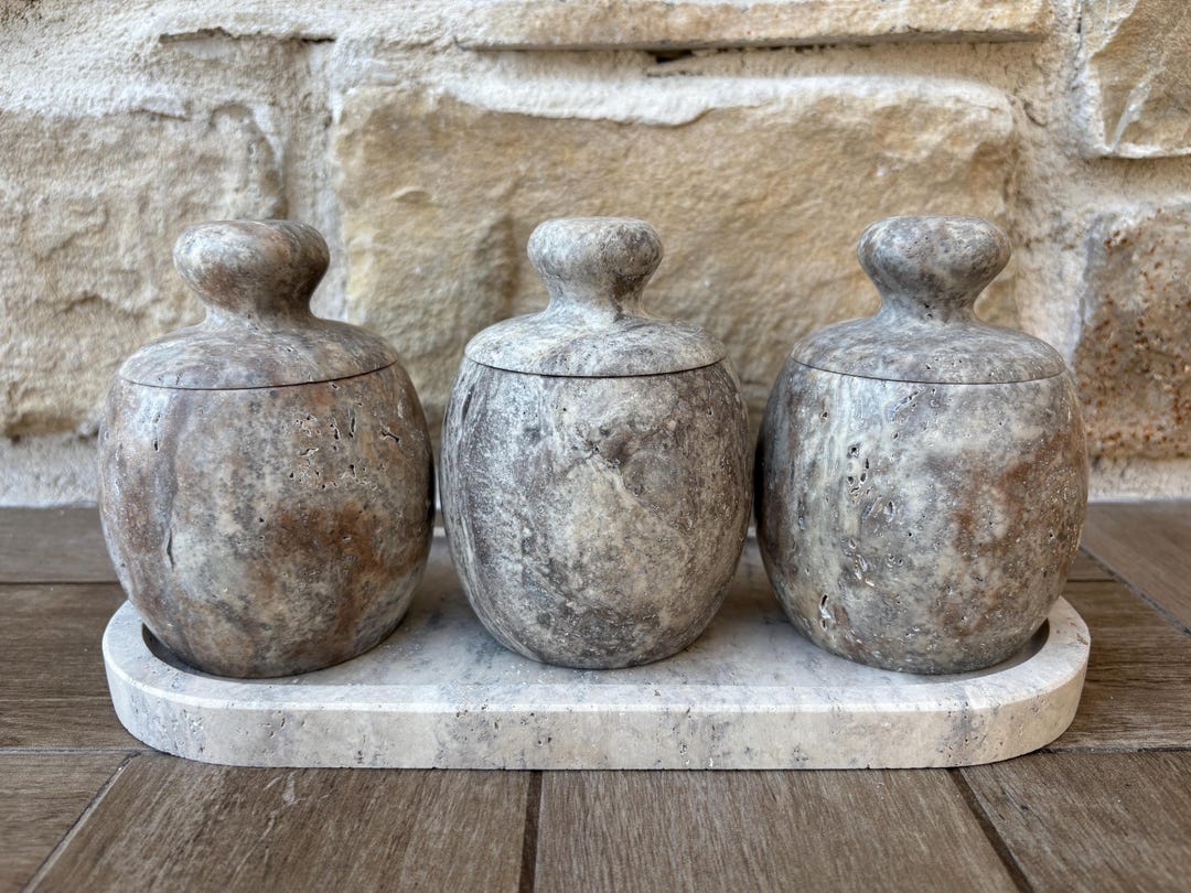 Handmade Travertine Marble Spice Jar Set – Lidded Jars With Tray - Etsy
