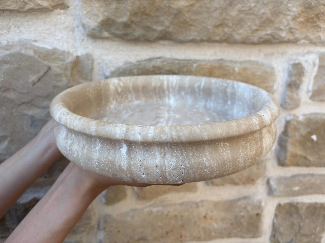 Handmade Travertine Bowl – Natural Stone Centerpiece, Beige - Etsy