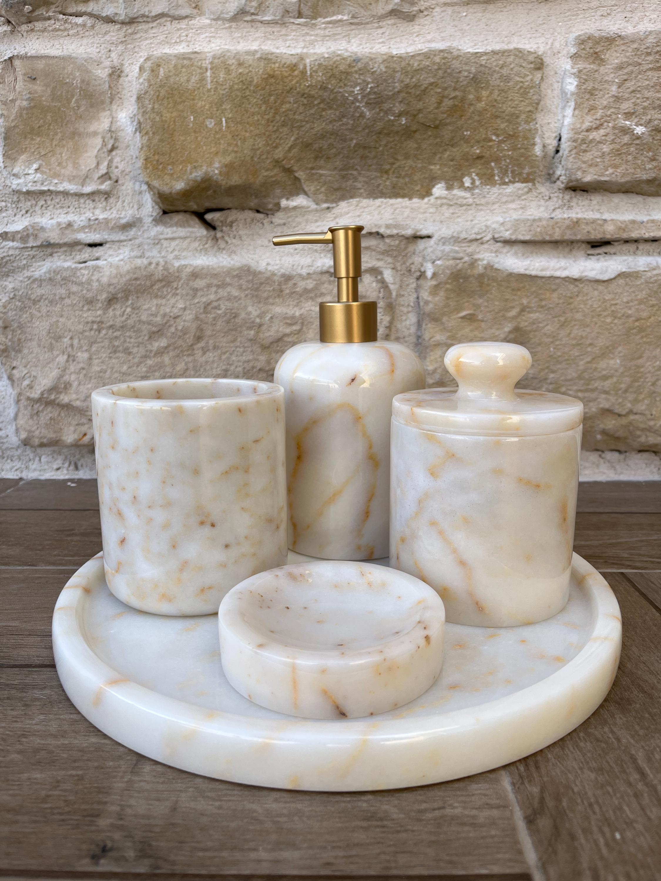 Handmade Honey Marble 5-piece Bathroom Accessory Set | Turkish Decor - Etsy