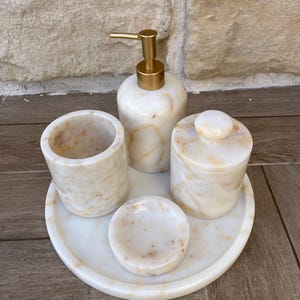 Handmade Honey Marble 5-piece Bathroom Accessory Set | Turkish Decor - Etsy