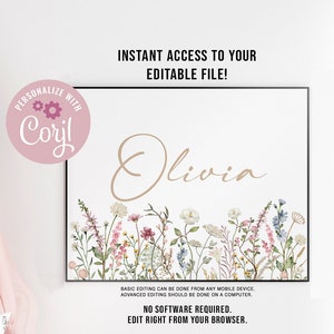 EDITABLE Wildflowers Name Print, Digital File, Girls Bedroom Decor ...