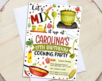 Cooking Party Invitation, Chef Baking Birthday Party Invitation, Dots ...