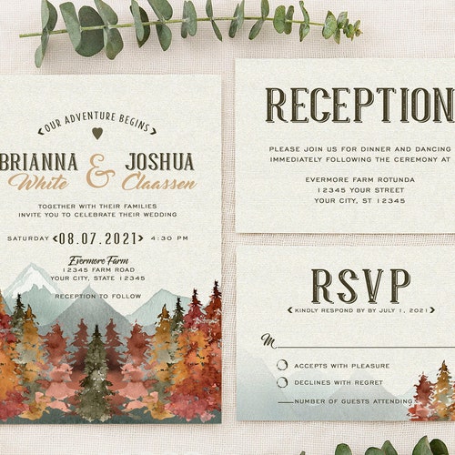Mountains Fall Wedding Invitation Rustic Wedding Wilderness - Etsy