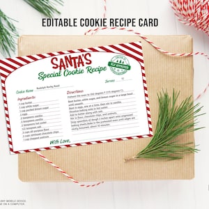 EDITABLE Santa's Cookie Recipe Card, Christmas Gift Cookie Recipe, DIY ...