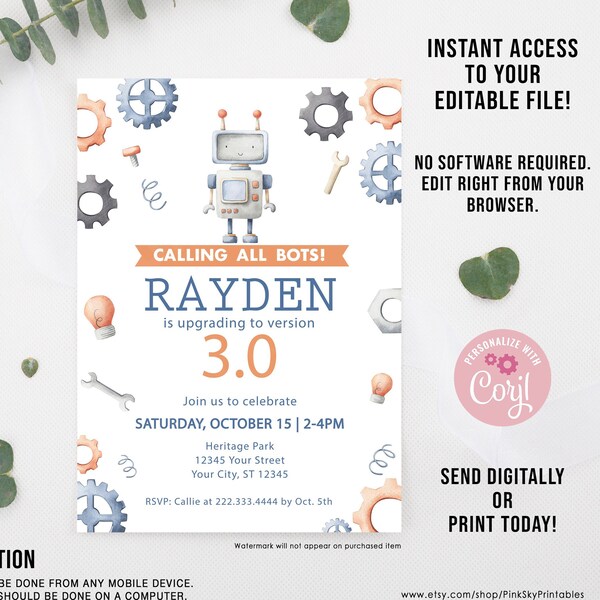 Robot Invitations - Etsy
