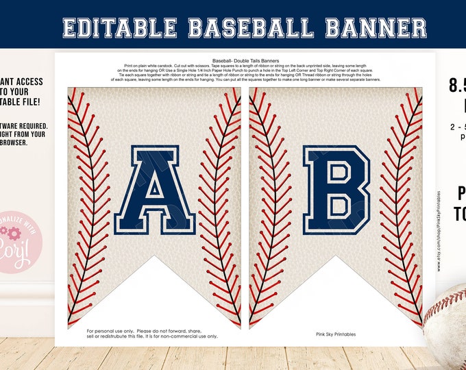 EDITABLE Baseball Banner, Digital File, Baseball Party Double Tails ...