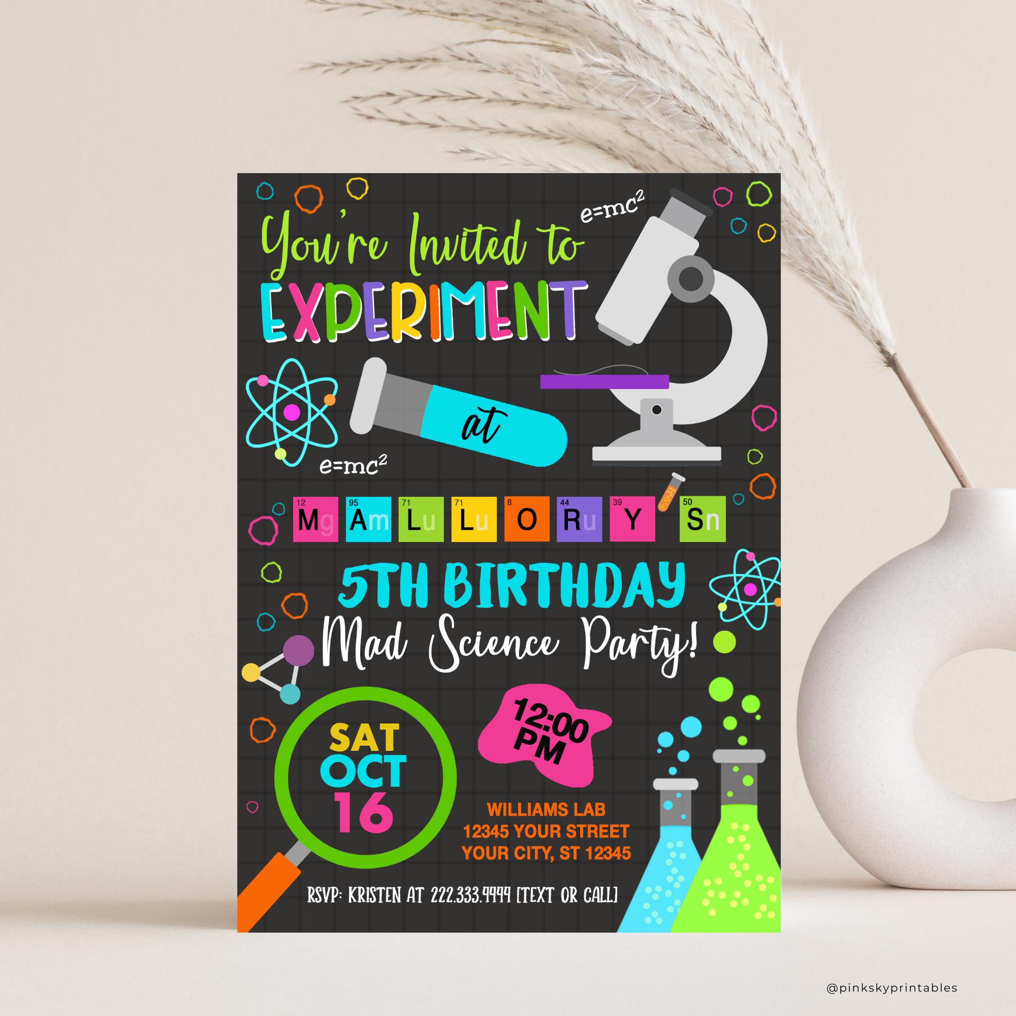 Girls Science Birthday Invitation, Science Birthday, Science Party, Mad ...