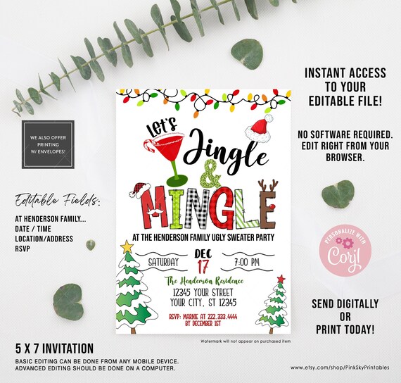 EDITABLE Jingle and Mingle Christmas Party Invitation - Etsy