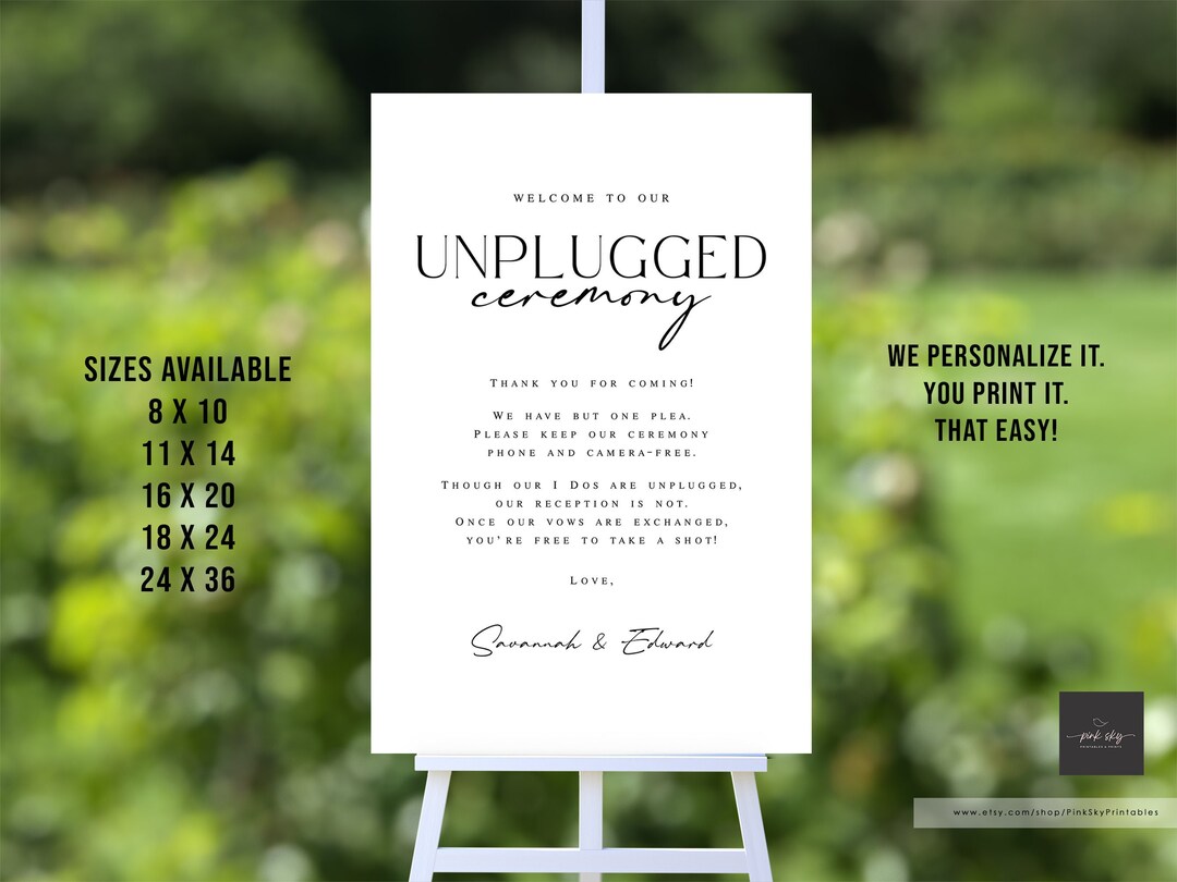 Wedding Unplugged Sign, Phone and Camera Free Wedding Sign, No Photos ...